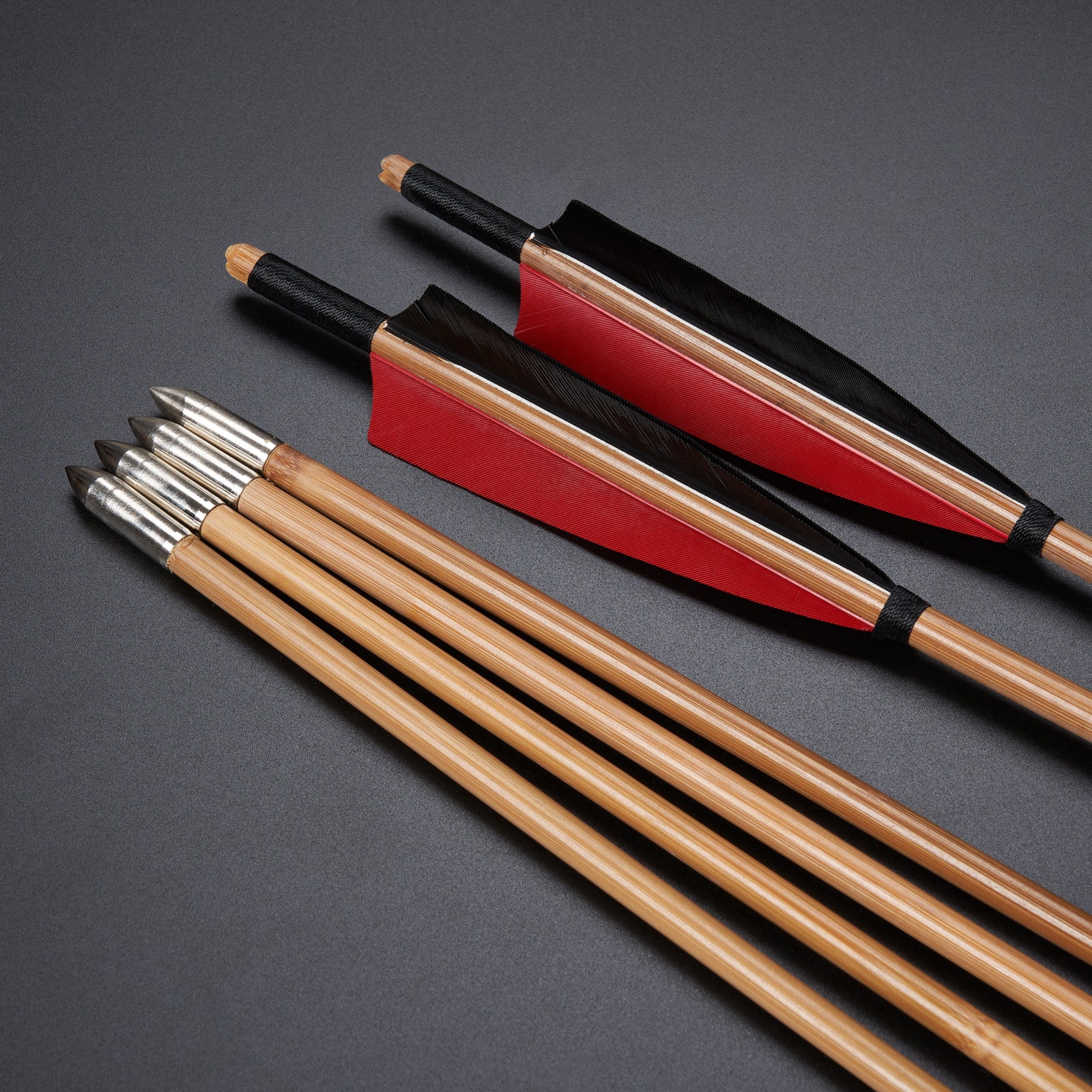 12x 31.5" Parabolic Red Feather Fletched Bamboo Archery Arrows with Fi ...