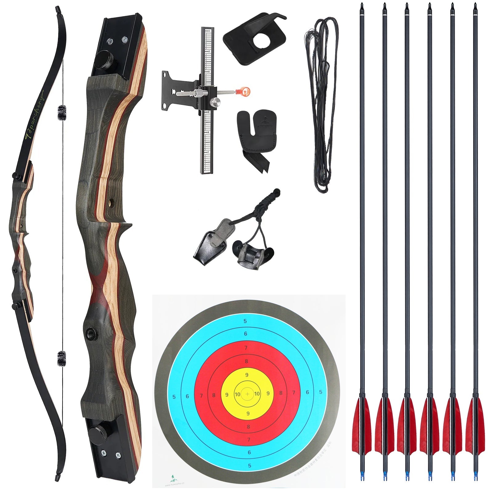 62" TopArchery Recurve Bow 6 Arrows Set Adult Youth Beginner Wooden Ri ...